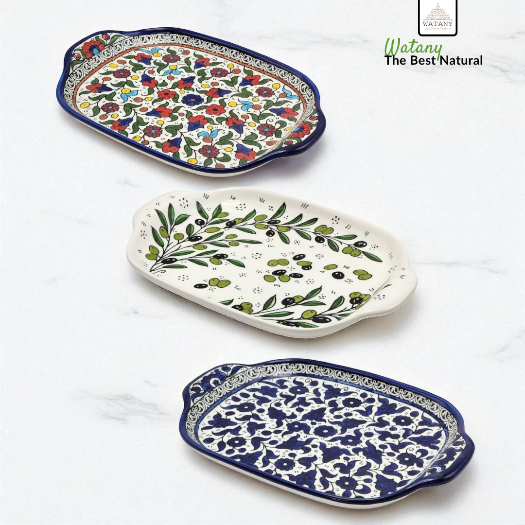 Palestinian Ceramic Serving Plate 24×34×7 cm – Handmade Kitchen Plate